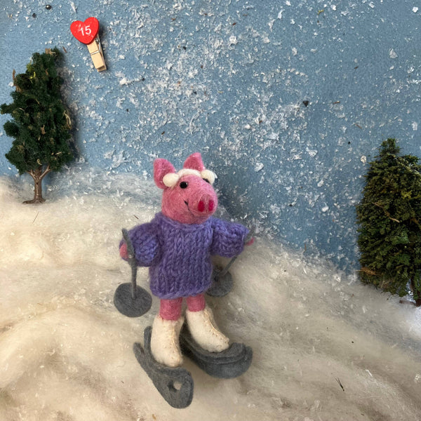 Felt Neive the Skiing Pig Ornament - Thunder Moon Collective